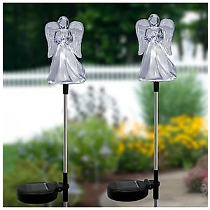 Unido Box Angel with Fiber Optic Wings Solar Garden Stake Light LED Color-Changing, Set of 2