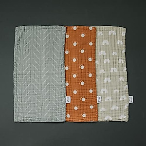 Mebie Baby Burp Cloths, Neutral Print 3-Pack, Muslin Burp Cloth Set for Spit Up, Drool, and More, Boho Burp Cloths for Baby Boy and Girl, Baby Must Haves for Registry Lists and Gifts for Newborns