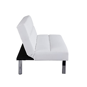 Naomi Home Faux Leather Futon Couch, Modern Convertible Folding Sofa Bed Couch Futon Sofa Bed with Chrome Legs, Reclining Mini Couch, Leather Futon Small Couch for Bedroom Living Room White