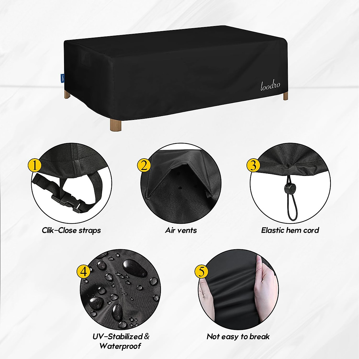 LooDro Rectangular Patio Coffee Table Cover Waterproof, 100% Waterproof Heavy Duty Oxford Cloth (32''Lx25''Dx18''H) Premium Durable Patio Table Cover for All-Season