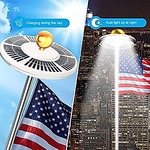 Flag Pole Light Solar Powered, 48 LED Flag Pole Light for Most 15 to 25 Ft Flag Poles 0.5" Wide Flag Spindles, 2200MAH LED Downlight Last Up to 10 Hrs, IP67 Waterproof Auto On/Off