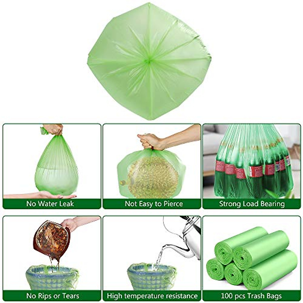 Biodegradable Trash Bags 4 - 6 Gallon, 100 Counts, Extra Thick Small Trash Bag Recycling Garbage Bags For Kitchen Bathroom Yard Office Wastebasket Car