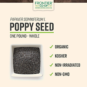 Frontier Co-op Organic Whole Poppy Seed 1lb - Bulk Bag of Poppy Seeds for Baking, Salad Dressing, Cooking, Kosher Recipes and More