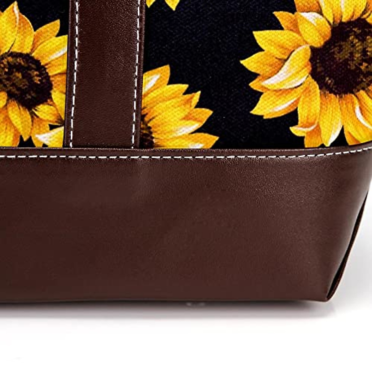 Sunflower Black Pattern Tote Bags Large Leather canvas Purses and Handbags for Women Top Handle Shoulder Satchel Hobo Bags