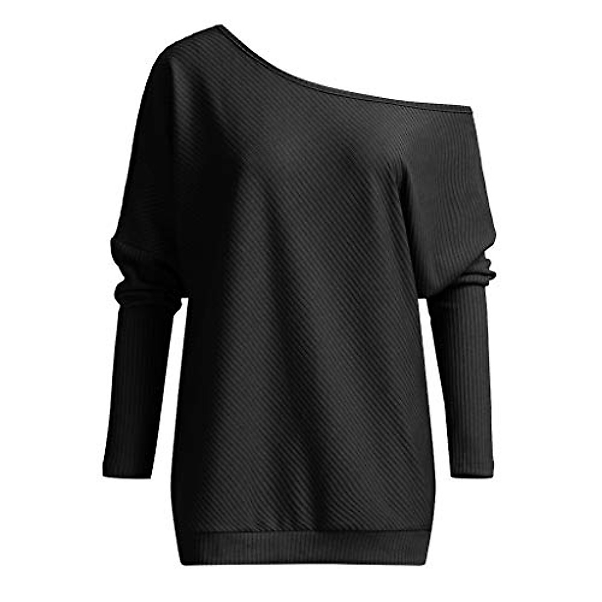 Blouse for Women THENLIAN Women Off Shoulder Sweatshirt Long Sleeve Pullover Casual Tunic Tops Blouse (Black, XL)