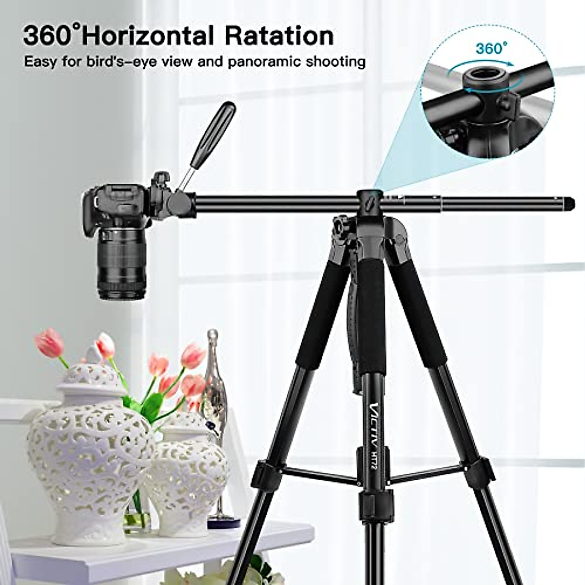 72" Tripod for Camera, Tall DSLR Tripod, Aluminum Horizontal Tripod Monopod, Professional Heavy Duty Camera Tripod Stand with Remote, Tablet & Phone Mount, Compatible with Canon Nikon Sony