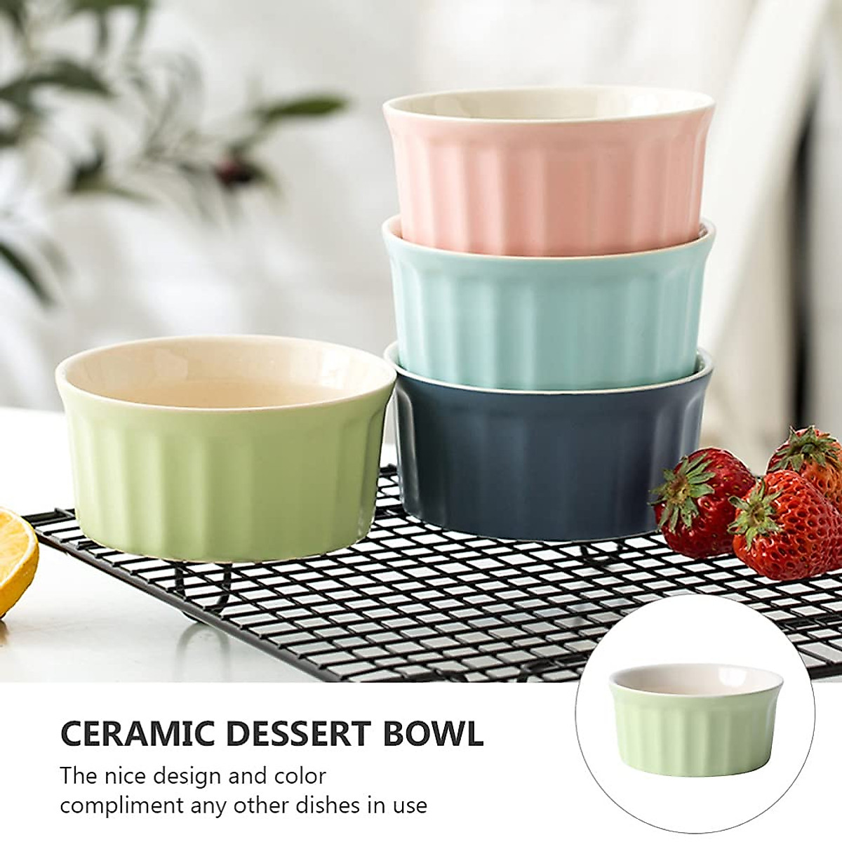 Hemoton Ceramic Baking Tool 2pcs Souffle Baking Bowl Baking Cup Baking Tool Ceramic Dessert Bowl Ceramic Baking Bowl Storage Bowl Pudding Cup Caramel Ceramics Ceramic Baking Cup