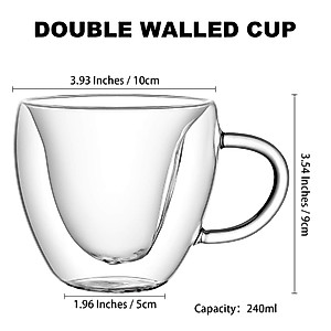 Patelai 8 Oz Heart Shaped Tea Cup Valentine's Day Gift for Lovers Friend Kids Double Walled Insulated Glass Coffee Mug Clear Tea Cup for Anniversary Wedding Engagement Birthday Party Favors