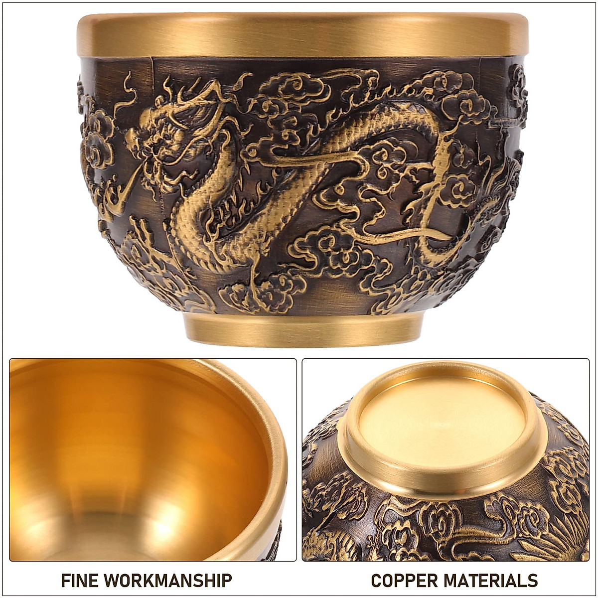 ARTIBETTER Kung Fu Teacups Chinese Copper Tea Cup Vintage Dragon Pattern Tea Tasting Cup Embossed Traditional Tea Mugs Japanese Sake Cup for Coffee Tea Espresso