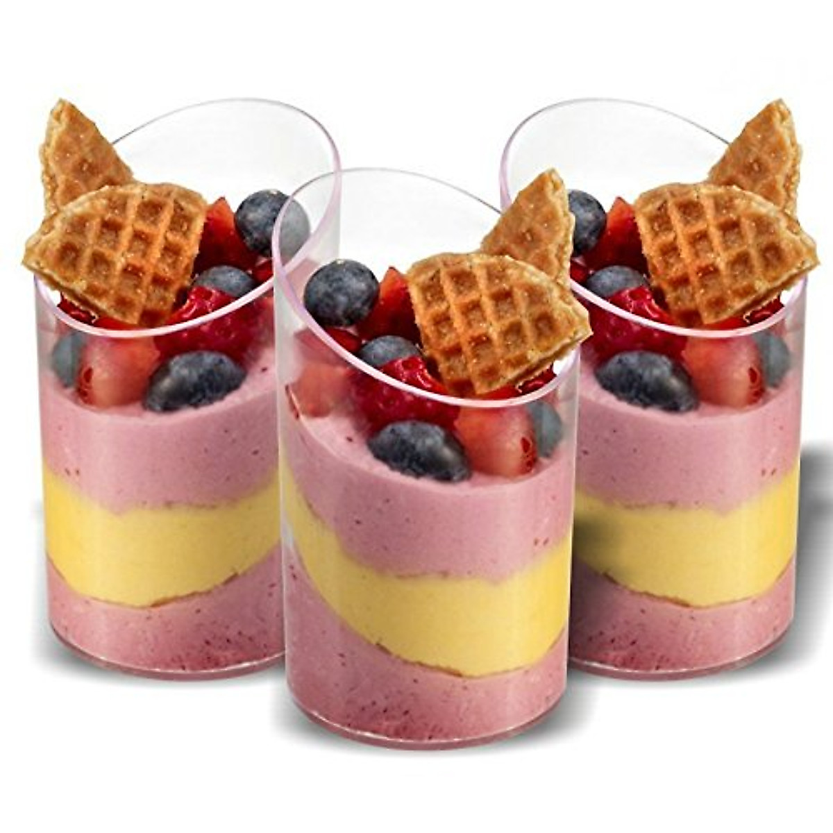 Zappy Elegant Clear Slanted Cylinder Mini Dessert Appetizer Cup 2.5 oz Plastic Tasting/Sample Shot Glasses Parfait Glass/Souffle Jello Tumbler (25 Ct)