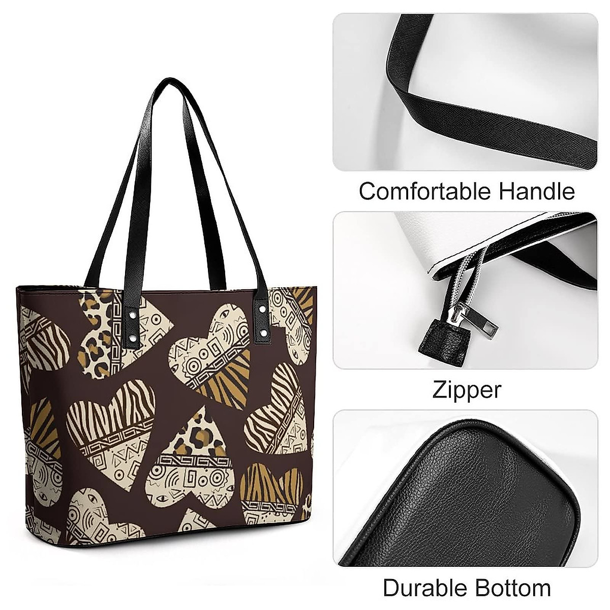 Womens Handbag Animal Skin Hearts Pattern Leather Tote Bag Top Handle Satchel Bags For Lady
