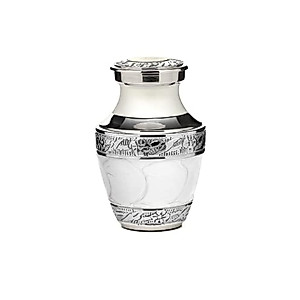 Keepsake White Silver Urn for Human Ashes, with Case and Velvet Bag – Mini Funeral Burial White by Eternal Memory (Small)