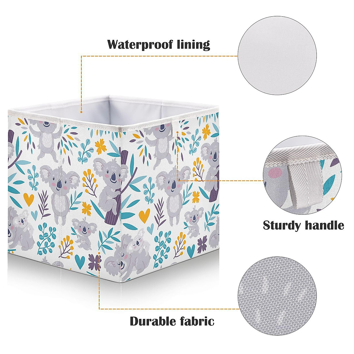 Emelivor Cute Koala Rectangle Storage Bins Fabric Storage Cube Large Foldable Storage Baskets Cloth Box Containers for Shelves Closet Living Room Cloth Decorative,16 x 11inch