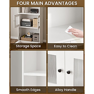 Seeday White Bookcase,5 Shelf Bookshelf and Bookcase with Acrylic Cabinet Doors,Modern Bookcase for Home, Office, and Living Room