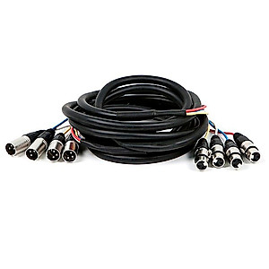 Monoprice 4-Channel XLR Male to XLR Female Snake Cable - 3 Feet - Black/Silver, Metal Connector Housings, Plastic and Rubber Cable Boots