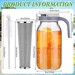 Tioncy 2 Sets Cold Brew Coffee Maker 64 oz Mason Jar Cold Brew Pitcher with Coffee Filter and Brush Glass Storage Pitcher for Iced Brew Coffee, Ice Tea, Homemade Fruit Drinks Container (Gray)