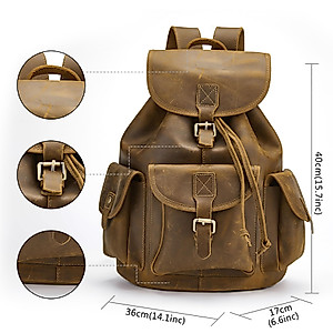 BRASS TACKS LEATHERCRAFT Backpack for Men Women Vintage Crazy Horse Full Leather Travel Daypack 15.6" Laptop Rucksack