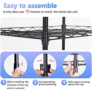 FDW Wire Shelving Units Adjustable Metal Storage Rack 23D x 13W x 30H 3 Tier Pantry Shelves NSF Kitchen Shelf for Kitchen Garage Commercial Small Places,Black