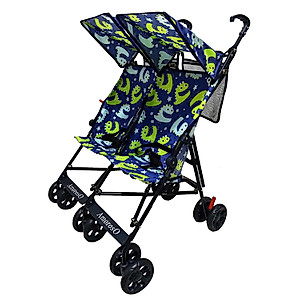 AmorosO Twin Lightweight Umbrella Stroller - Easy to Clean Stroller - Baby Stroller with Four Wheels - Travel-Ready Stroller - with Extra Storage - Sunlight and Light Rain Protection - Black