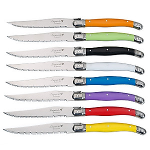 FLYINGCOLORS Laguiole Laguiole Steak Knife Set, Stainless Steel, Multicolor Handle,8 Pieces Multicolor