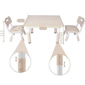 DOREROOM Kids Table and 2 Chairs Set, Height-Adjustable Toddler Table and Chair Set with Graffiti Desktop, 31.5''L x 23.6''W Children Activity Table for Daycare, Classroom, Home