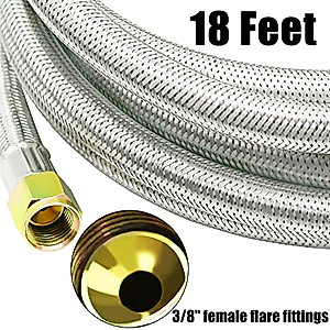 NQN Upgraded 18 Feet High Pressure Braided Propane Hose Extension with Conversion Coupling 3/8" Flare to 1/2" Female NPT, 1/4" Male NPT, 3/8" Male NPT, 3/8" Male Flare for BBQ Grill, Fire Pit, Heater