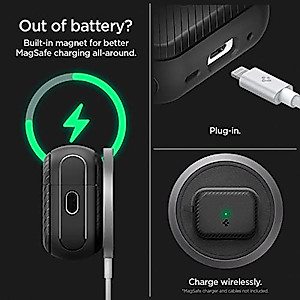 Spigen Mag Armor (Mag Fit) Designed for AirPods Pro 2nd Generation Case (USB-C/Lightening Cable) MagSafe Compatible Case Cover with Keychain (Magnets Embedded) - Matte Black