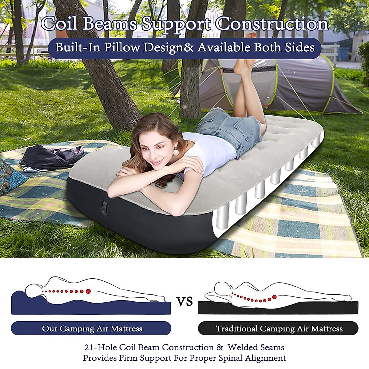 SAYGOGO Camping Air Mattress Travel Bed Sleeping Pad - Leak Proof Inflatable Mattress with Thickened Surface Built-in Pillow Air Bed for Home Camping SUV Truck RV Tent(Updated)