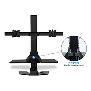 Mount-It! Electric Standing Desk Converter, Motorized Sit Stand Desk with Dual Monitor Mount and iPhone/Tablet Slot, Ergonomic Height Adjustable Workstation, Black (MI-7952)