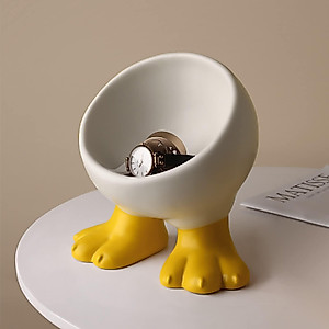 Relexome Easter Cute Duck Candy Servers Bowl Foot Key Bowl Animal Candy Dish Decorative Bowl for Entryway Table Office Home Decor, Small Pedestal Ceramic Fruit Bowl,Cookie Snack Footed Key Tray,7 Inch