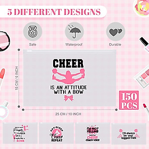 Sweetude 150 Pcs Cheerleader Gifts Bulk Cheer Makeup Bag Cosmetic Cheerleading Bag with Zipper Clear Cheerleader Travel Pouch Cheerleading Case for Girls Teammates Toiletry Accessories Gifts, 5 Styles