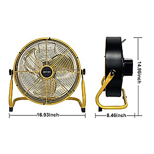 MOCIFI 12 Inch High Velocity Rechargeable Floor Fan with Metal Blade 12-Speed Portable Powered Operated Fan for Home, Travel, Commercial, Residential, Outdoor Indoor Use, Yellow