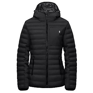Little Donkey Andy Women's Warm Waterproof Puffer Jacket Hooded Windproof Winter Coat with Recycled Insulation Upgraded Black XS