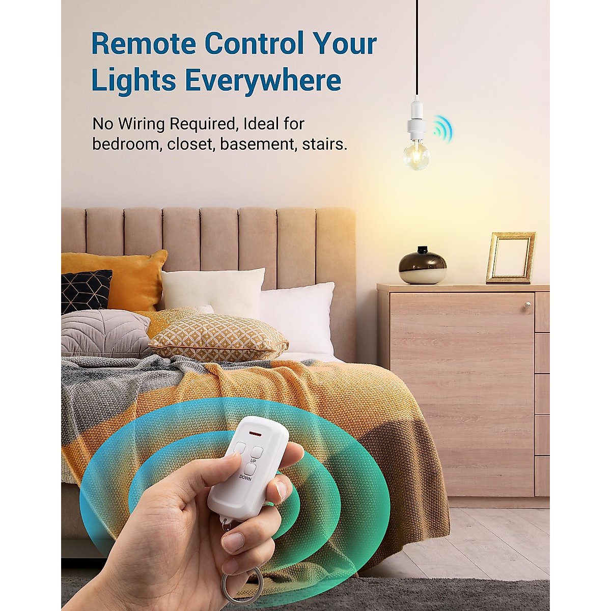 DEWENWILS Remote Control Light Socket with Dimmer, Wireless Light Switch, Dimmable Remote Light Bulbs Socket Switch, 100FT, E26 E27 Base with Controller, No Wiring, for Closet, Basement, ETL Listed