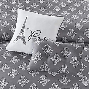 510 DESIGN 5DS10-0174 Marseille 5-Piece Reversible Paris Printed Comforter Set Gray/Charcoal Full/Queen