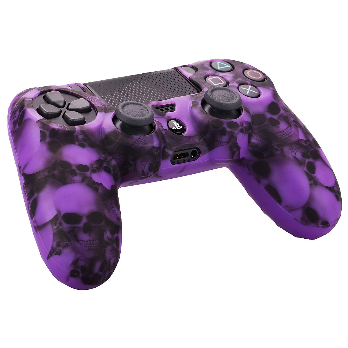 YoRHa Water Transfer Printing Skull Silicone Cover Skin Case for Sony PS4/slim/Pro Dualshock 4 Controller x 1(Purple) with Pro Thumb Grips x 8