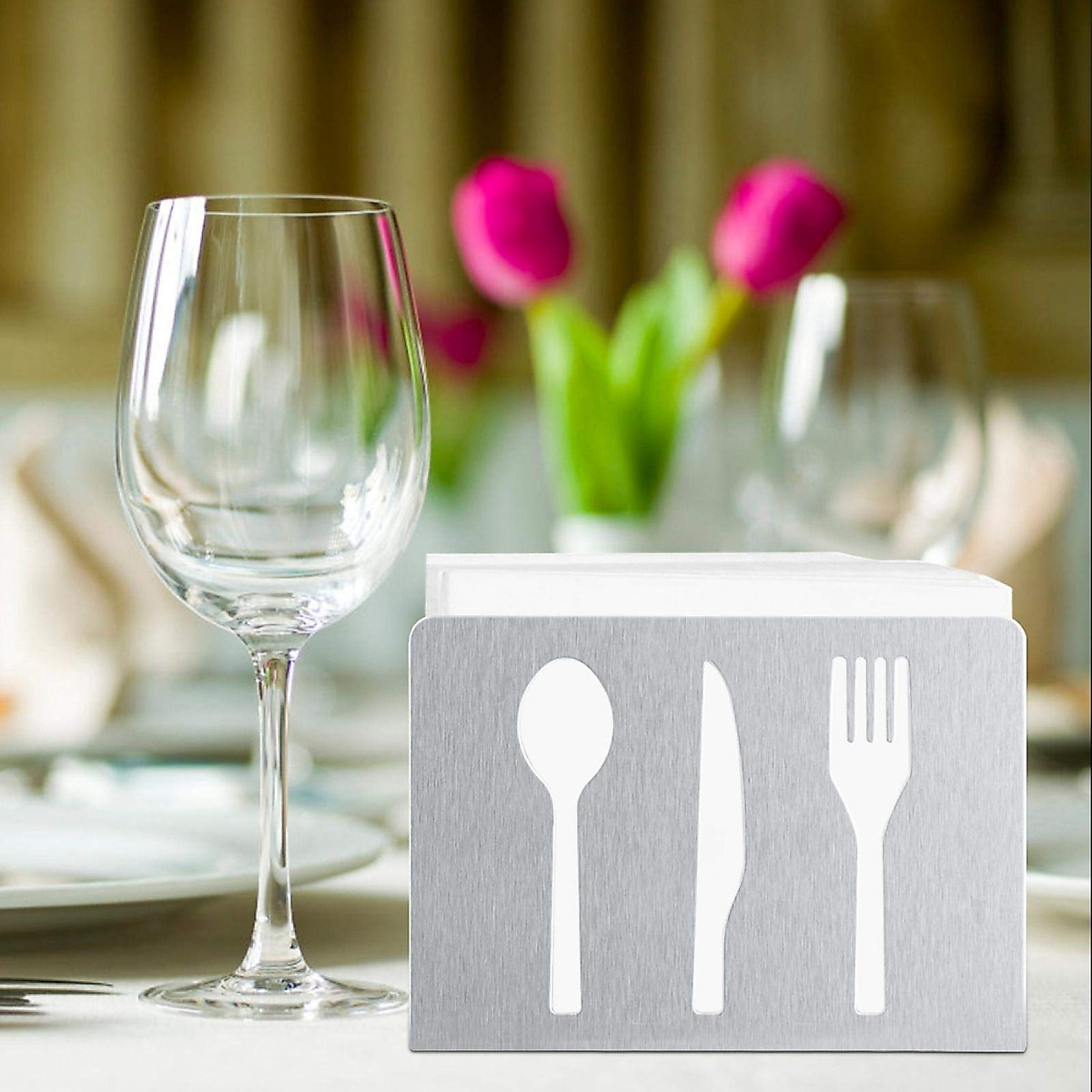 Napkin Holder, Stainless Steel Tableware Pattern Napkin Rack, Kitchen Napkin Dispenser, Modern Serviette Holder Home Bar Restaurant Table Decor