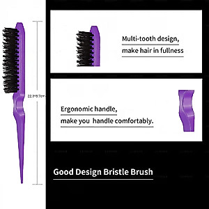 3 Pieces Hair Styling Comb Set Teasing Hair Brush Rat Tail Comb Edge Brush for Edge&Back Brushing, Combing, Slicking Hair for Women (Purple)