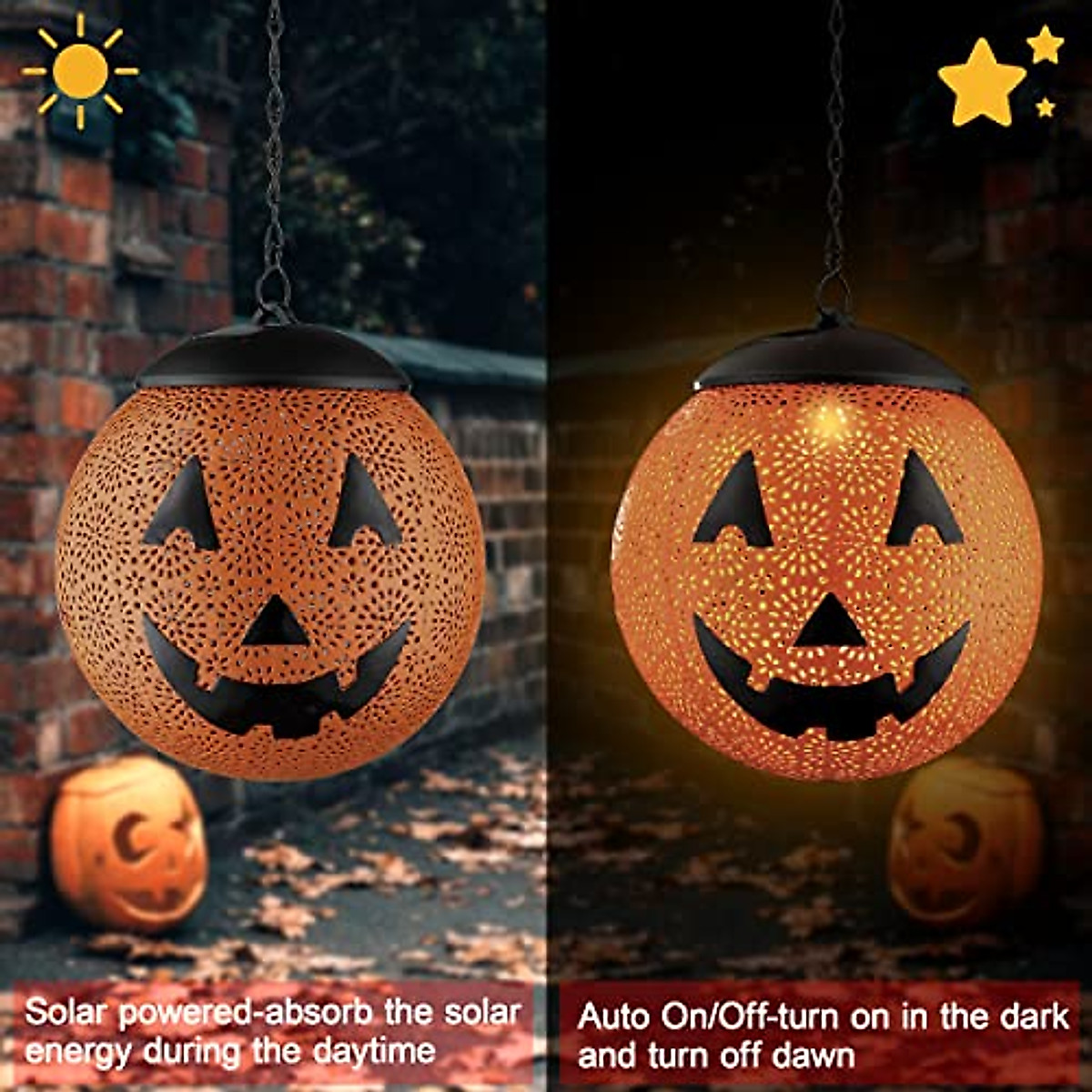 Halloween Pumpkin Hanging Solar Lights - 𝟮𝟬𝟮𝟯 𝗡𝗲𝘄𝗲𝘀𝘁 Halloween Decoration Outdoor, Waterproof Halloween Spooky Hanging Lights for Outdoor, Tree Decor, Garden or Yard, Outside Entryway, Porch