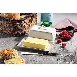 GOURMEX Large Butter Holder with Lid | Fits One Pound of Butter | Ideal Butter Keeper for Salted, Unsalted and Flavored Butter in Fridge | Ceramic White Covered Butter Dish is Dishwasher Safe