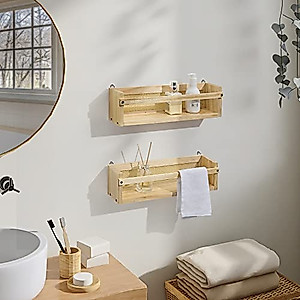 Petrala Boho Rattan Floating Shelves Set of 2, Natural Wood Wall Mounted Shelves for Wall Decor Bedroom Living Room Bathroom Office