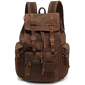 HuaChen Vintage Canvas Backpack,17" Laptop Backpacks Rucksack,Shoulder Travel Camping Hiking Backpacks School Bag Bookbag for Men Women (M32_Coffee_Large)