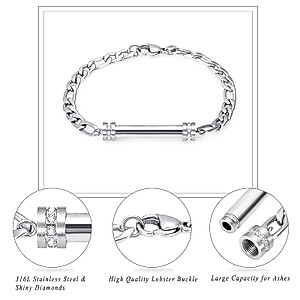 Hearbeingt Memorial Bracelet, Cylinder Cremation Jewelry Urn Bangle for Ashes, Classic Crystal Cremation Keepsake Ashes Holder Made of Stainless Steel with Free Fill Kit, Silvery