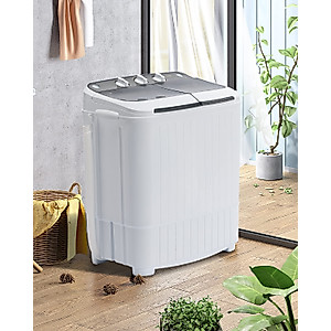 TABU 17.6Ibs Portable Washing Machine, Compact Washer Machine, Mini Washing Machine, Twin Tub Washer and Spiner, Ideal for Dorms, Apartments, RVs, Camping etc (White & Grey)