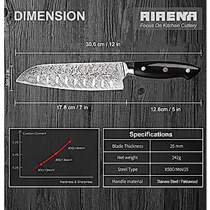 AIRENA Santoku Knife - 7" Japanese Style Kitchen Knife - X50CrMov15 German Steel Blade & Full Tang Ergonomic Pakkawood Handle - Best Value Ultra Sharp Cooking Chef Knife Giftbox