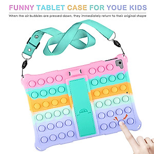 DETUOSI Silicone Case Compatible with ipad 9th Generation 2021/ 8th Generation 2020/ 7th Generation 2019, with Shoulder Strap & Stylus Pen, Soft Lightweight Multi-Angle Stand Cover, Dazzling Pink
