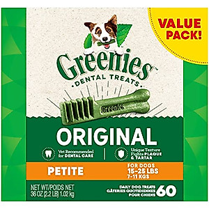 GREENIES Original Petite Natural Dog Dental Care Chews Oral Health Dog Treats, 36 oz. Pack (60 Treats)