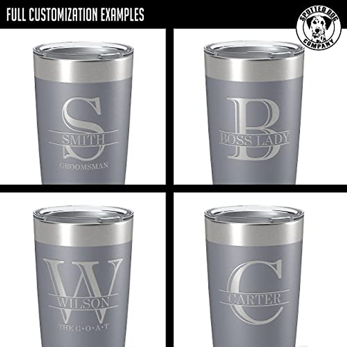 Personalized 20oz (17 Colors) Powder Coated Insulated Stainless Steel Tumbler with Lid, Custom Etched, Customized Engraved Gift Idea for Women Men Her Him, Halpert Monogram Initial Name (Gray)