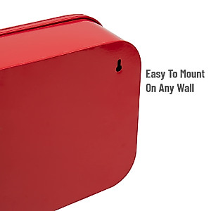 Mind Reader First Aid Box, Emergency Kit, Medical Supply Organizer, Wall Mountable, Metal, 12.25" L x 9.25" W x 4.25" H, Red