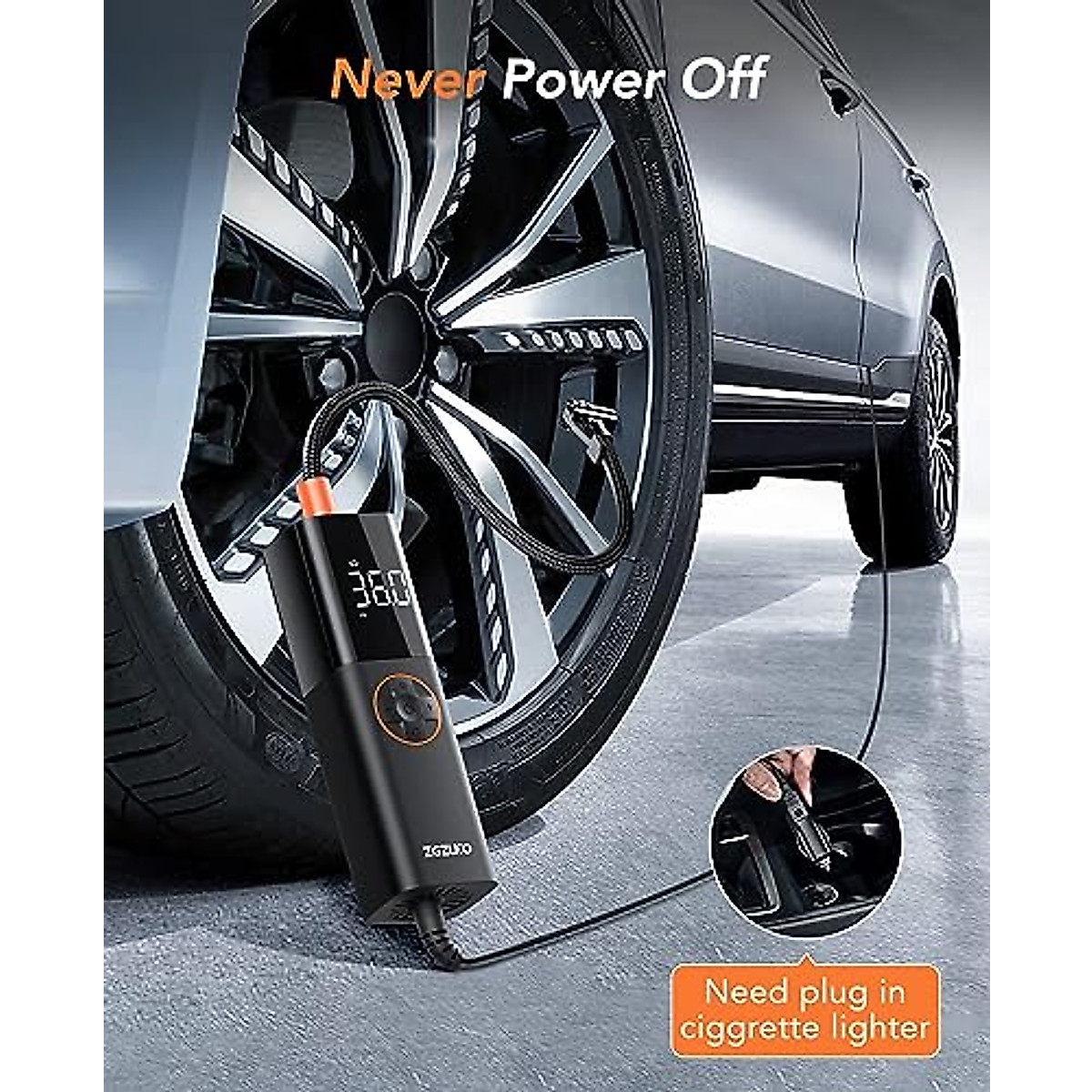 ZGZUXO Tire Inflator Portable Air Compressor,DC 12V Small Pump for Car Tires,150PSI Electric with Digital Pressure Gauge,LED Light Motorcycle Bike Ball,Bike Pump,Black-orange (CZK-3640)